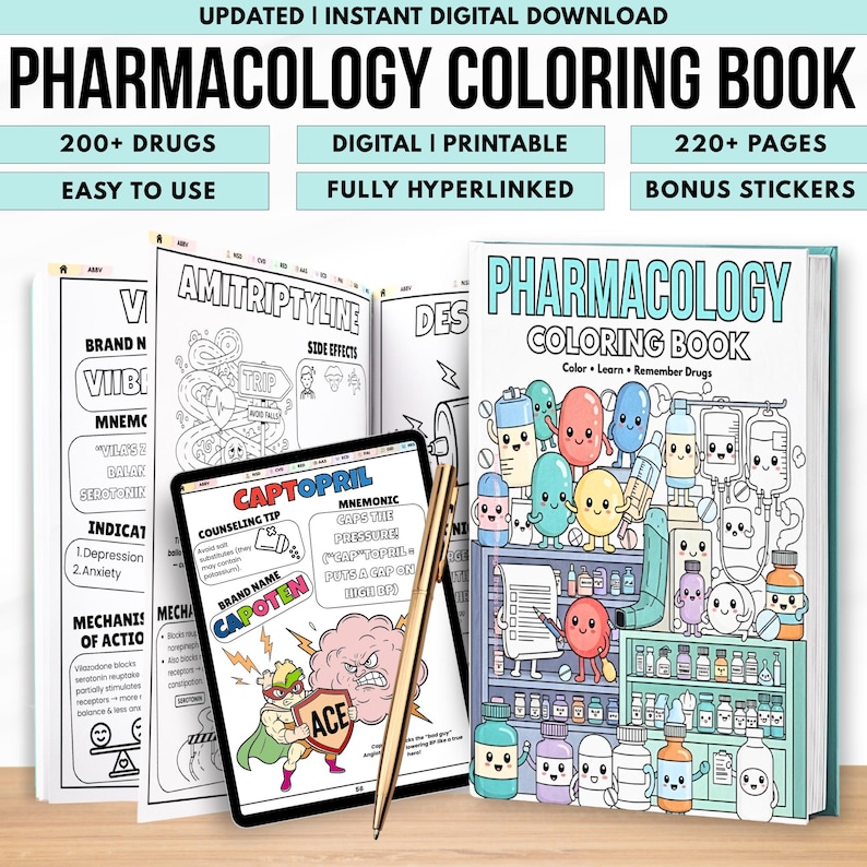 Pharmacology Coloring Book PDF Hyperlinked Bundle | 220+ Pages | 200 ...