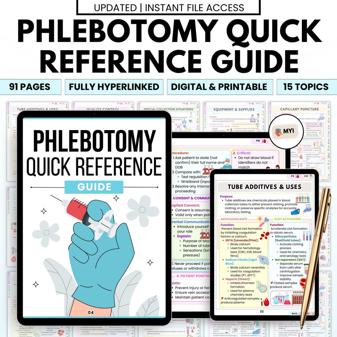 Phlebotomy Quick Study Guide | Venipuncture & Blood Draw Notes | Order ...