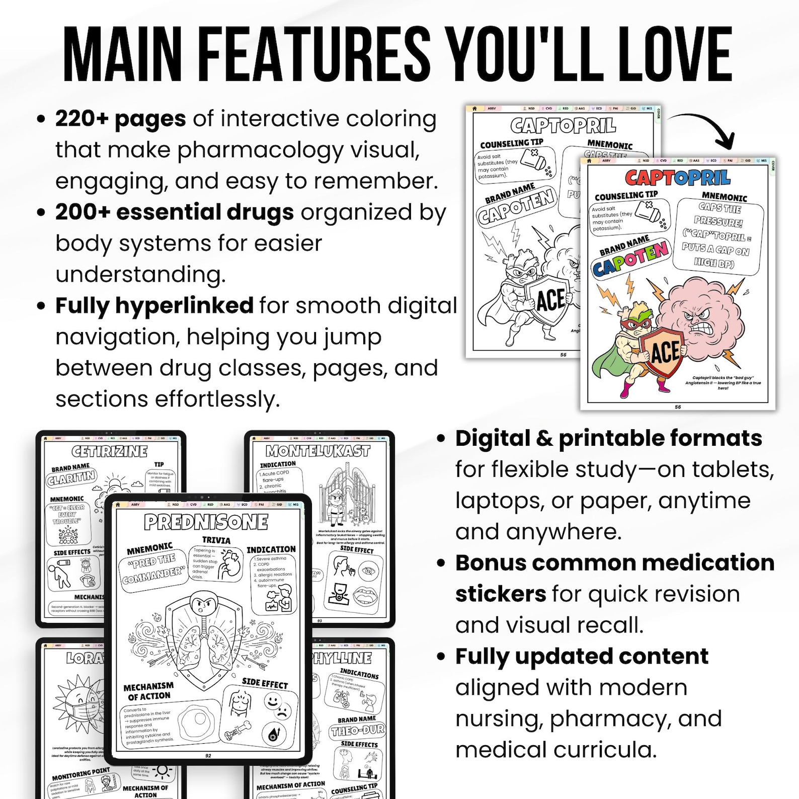 Pharmacology Coloring Book PDF Hyperlinked Bundle | 220+ Pages | 200 ...