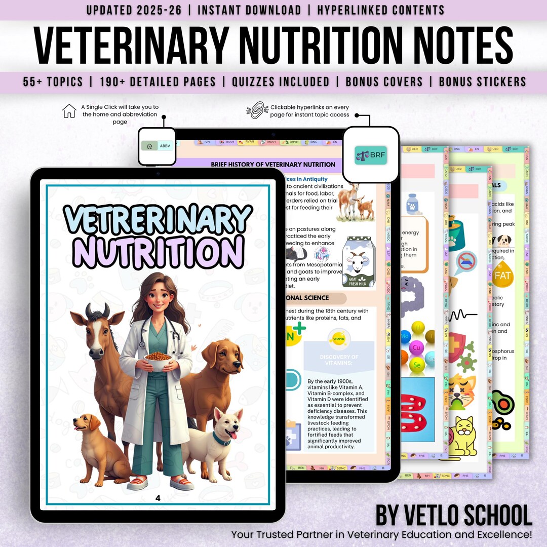 190+ Veterinary Nutrition Guide Hyperlinked, Veterinary Nurse Study ...