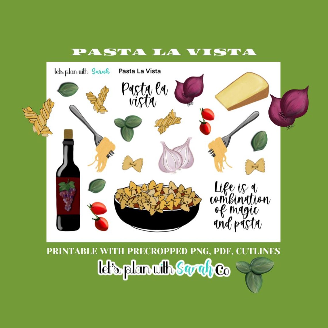 PASTA LA VISTA Fun Printable Food Stickers, Pasta Lover, Foodie ...
