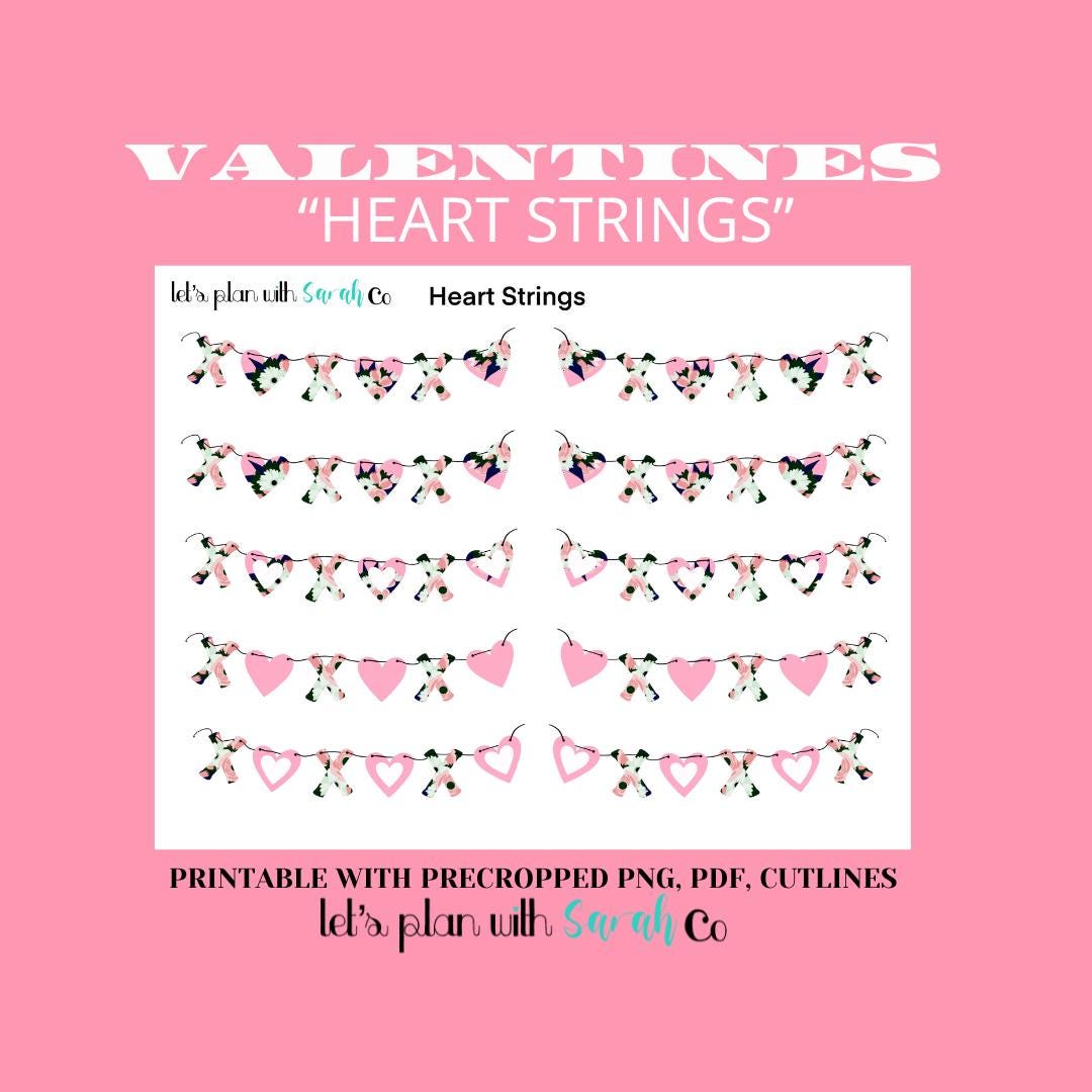 HEART STRINGS Printable Valentine Stickers for Planner, Journal, Bujo ...