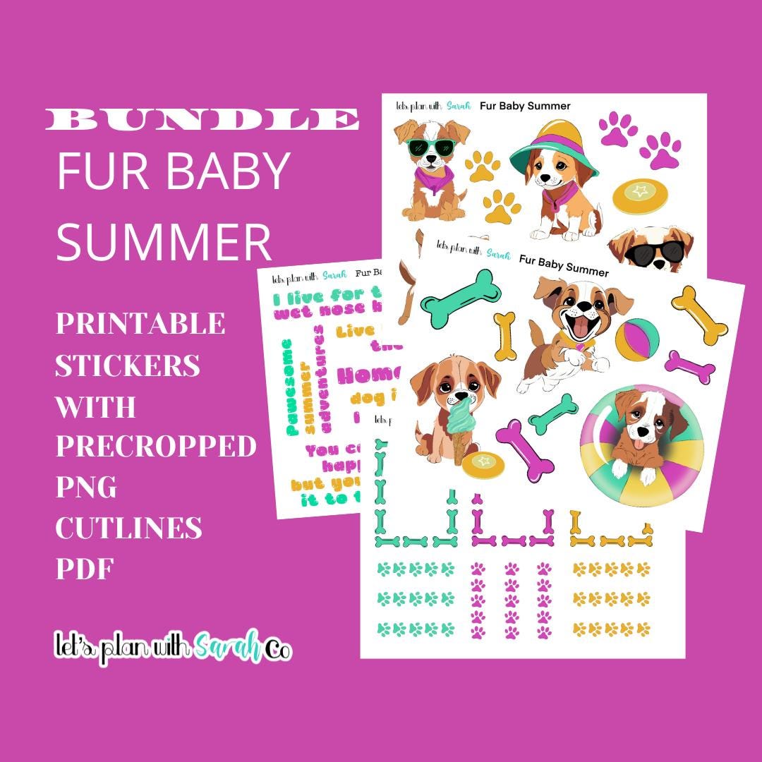 FUR BABY SUMMER Printable Stickers for Planners, Bujo, Journals, Dog ...