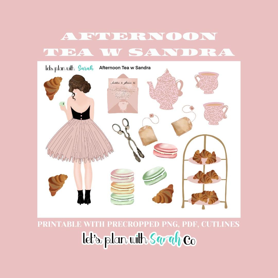 AFTERNOON TEA W SANDRA Printable Stickers for Tea Lovers Planners ...