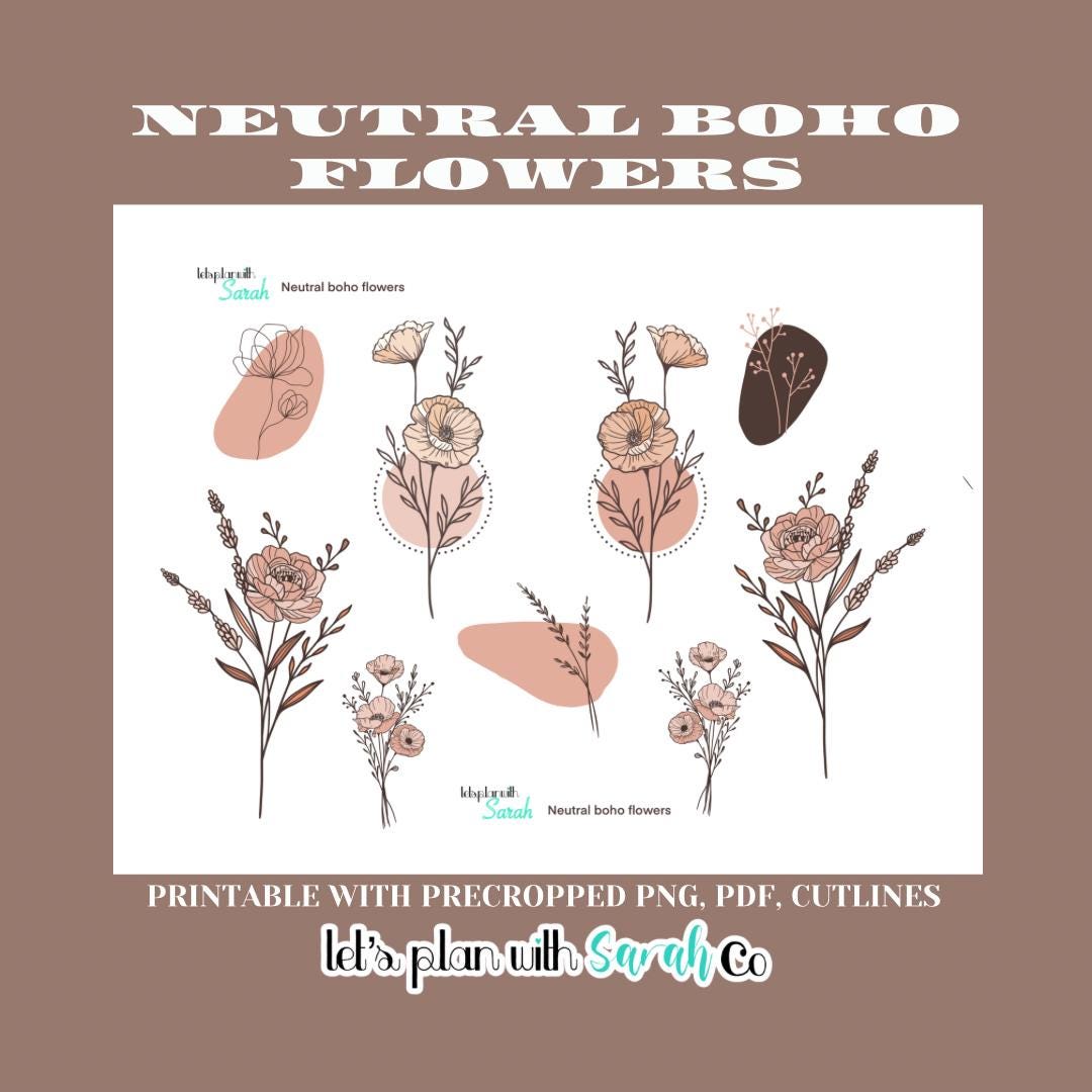 NEUTRAL BOHO FLOWERS Printable Neutral Boho Stickers for Planners ...