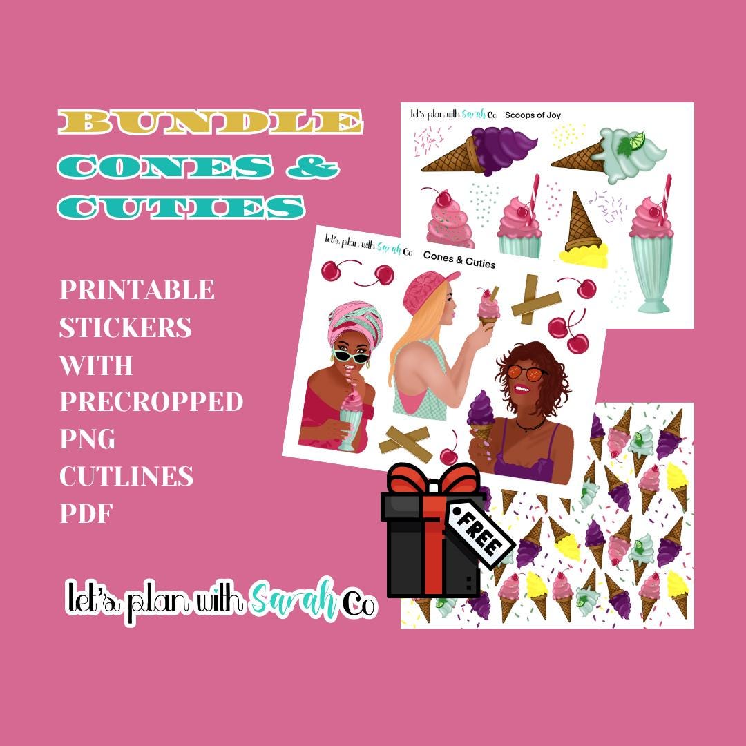 CONES & CUTIES Printable Summer Ice Cream Stickers for Planners ...