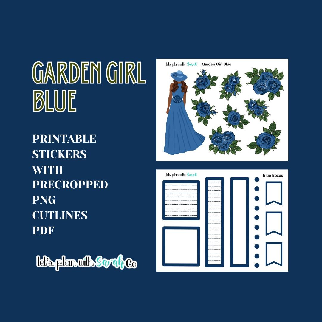 GARDEN GIRL BLUE & Boxes Bundle Printable Stickers for Planners ...