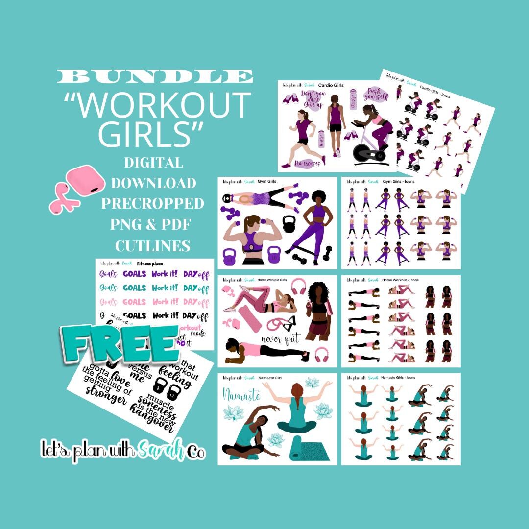 WORKOUT GIRLS Big BUNDLE Printable Fitness Stickers, Cardio, Home ...