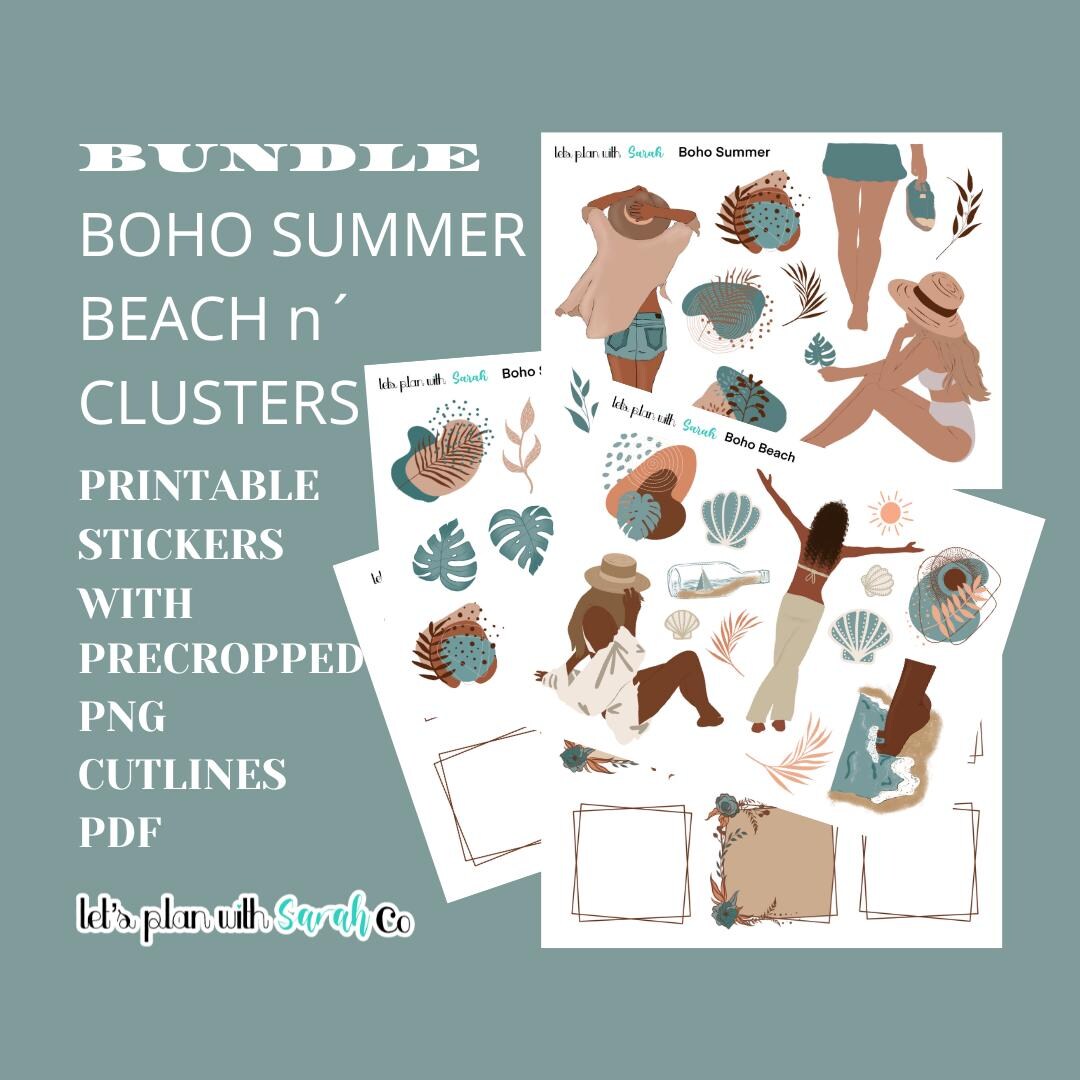 BOHO SUMMER Beach N Clusters BIG Bundle Printable Stickers for Planners ...