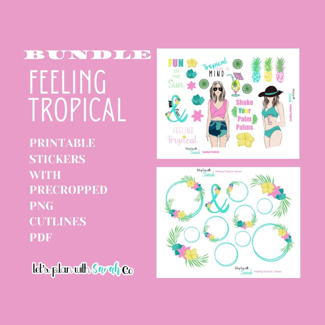 FEELING TROPICAL BUNDLE Printable Planner Stickers, Summer Stickers ...
