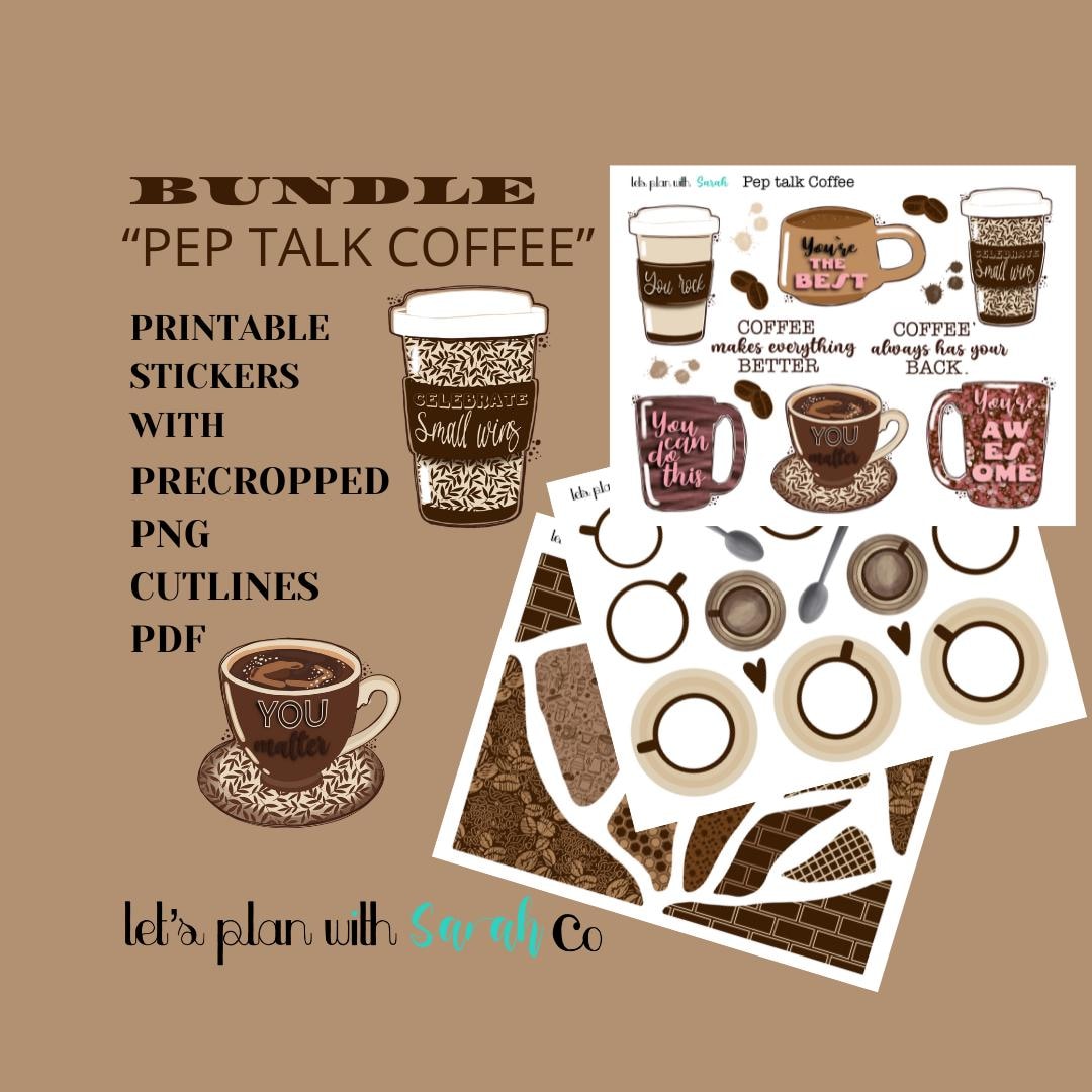 Pep Talk Coffee Printable Sticker Bundle | Coffee-themed Planner ...