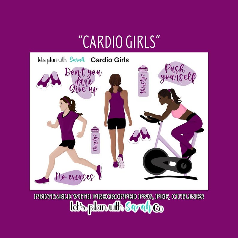 CARDIO GIRLS + ICONS Printable Stickers, Fitness Tracking, Workout ...