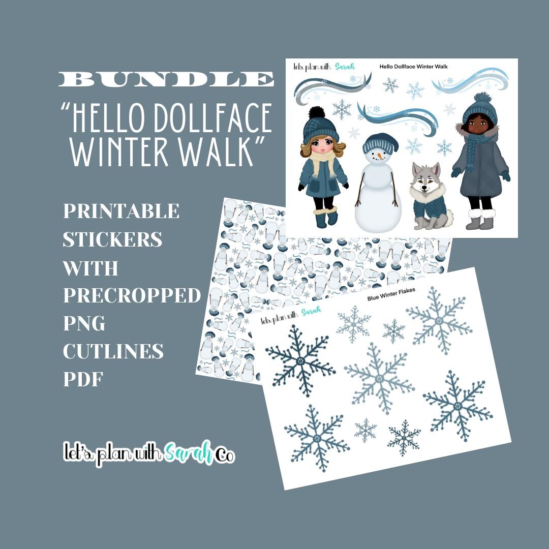 HELLO DOLLFACE WINTER Walk Printable Stickers for Planners, Journals, Scrapbooks, Memory Keeping ...