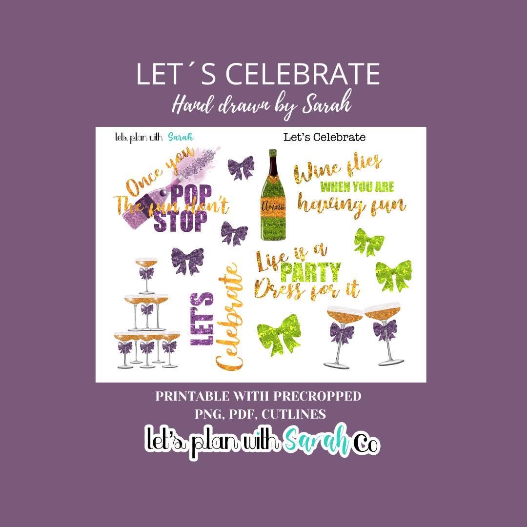 Lets CELEBRATE, Printable NEW YEARS Planner Stickers, Digital Party ...