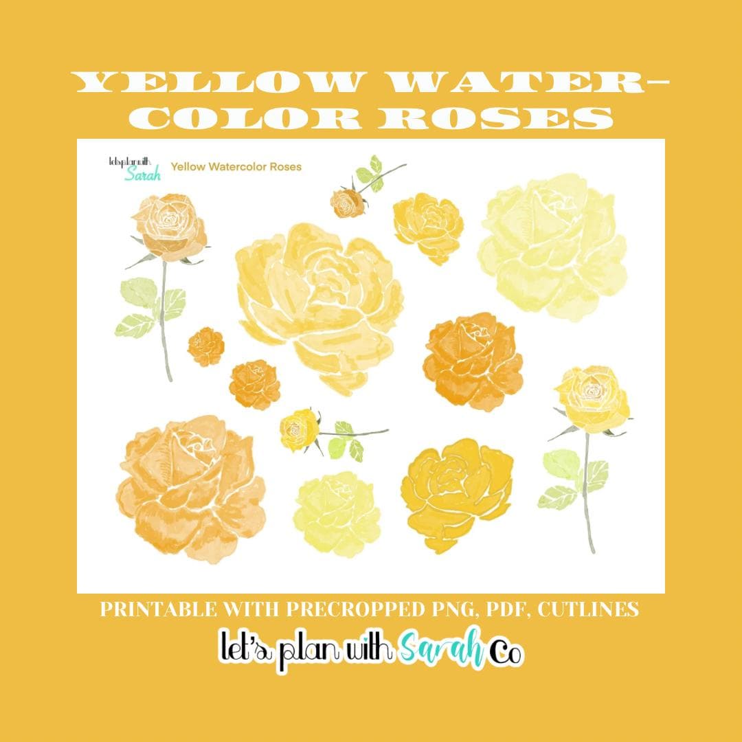 YELLOW WATERCOLOR ROSES Printable Planner Stickers Rose Stickers ...