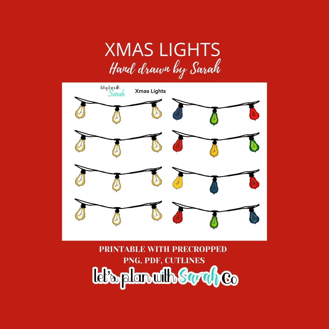 XMAS LIGHTS Printable CHRISTMAS Stickers, Holiday, Christmas Journal ...