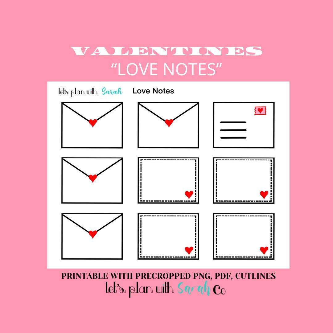 LOVE NOTES Printable Stickers for Planner, Journal, Bujo, Scrapbooks ...