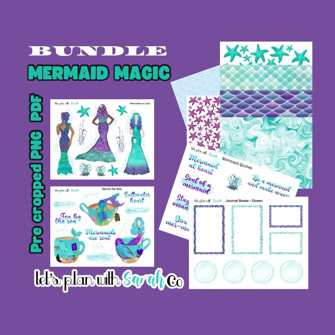 MERMAID MAGIC BUNDLE Big Printable Sticker Kit for Journals, Planners ...