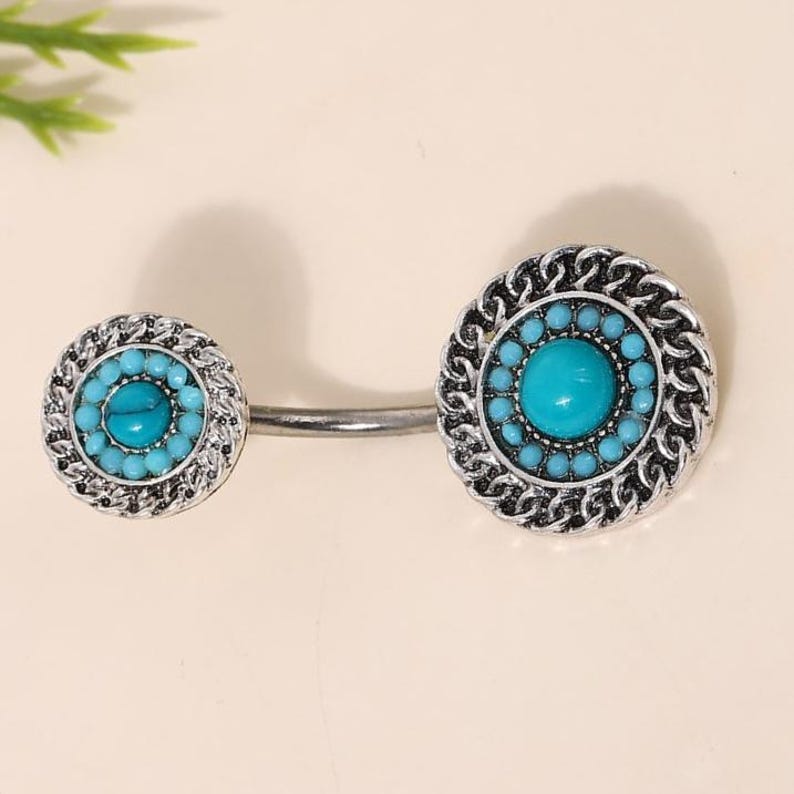 14G Blue Turquoise Belly Button Ring,retro Navel Ring,bar Length 10mm ...
