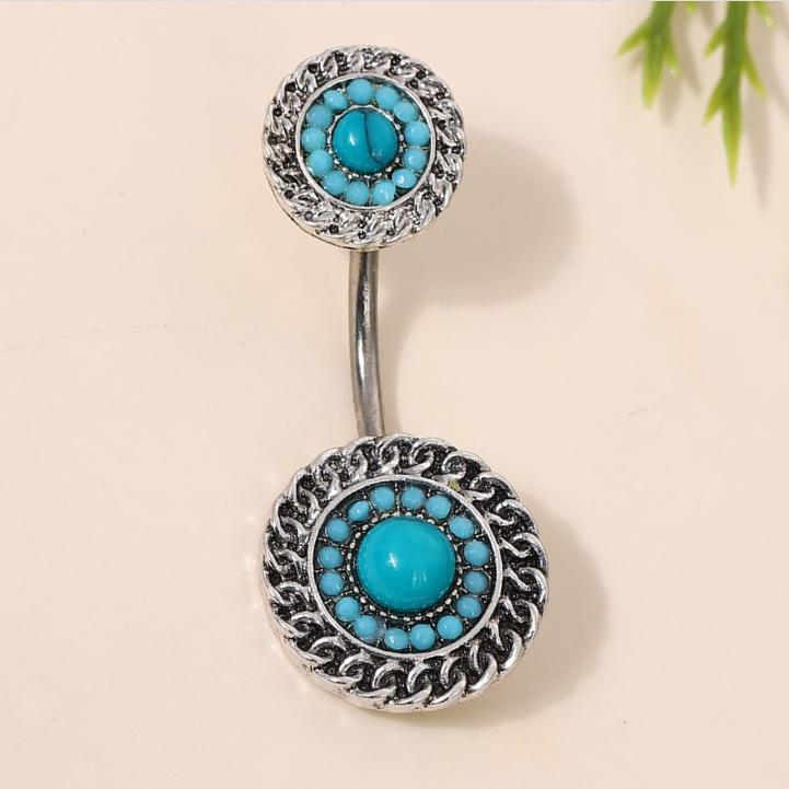 14G Blue Turquoise Belly Button Ring,retro Navel Ring,bar Length 10mm ...