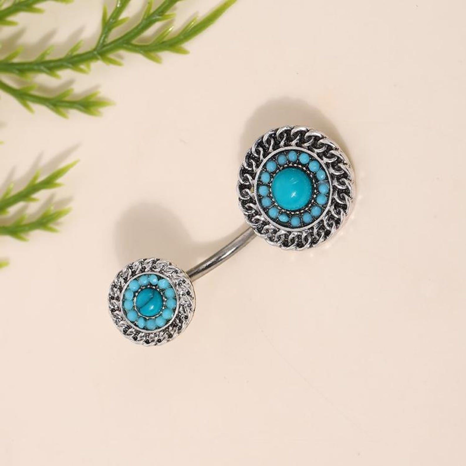 14G Blue Turquoise Belly Button Ring,retro Navel Ring,bar Length 10mm ...
