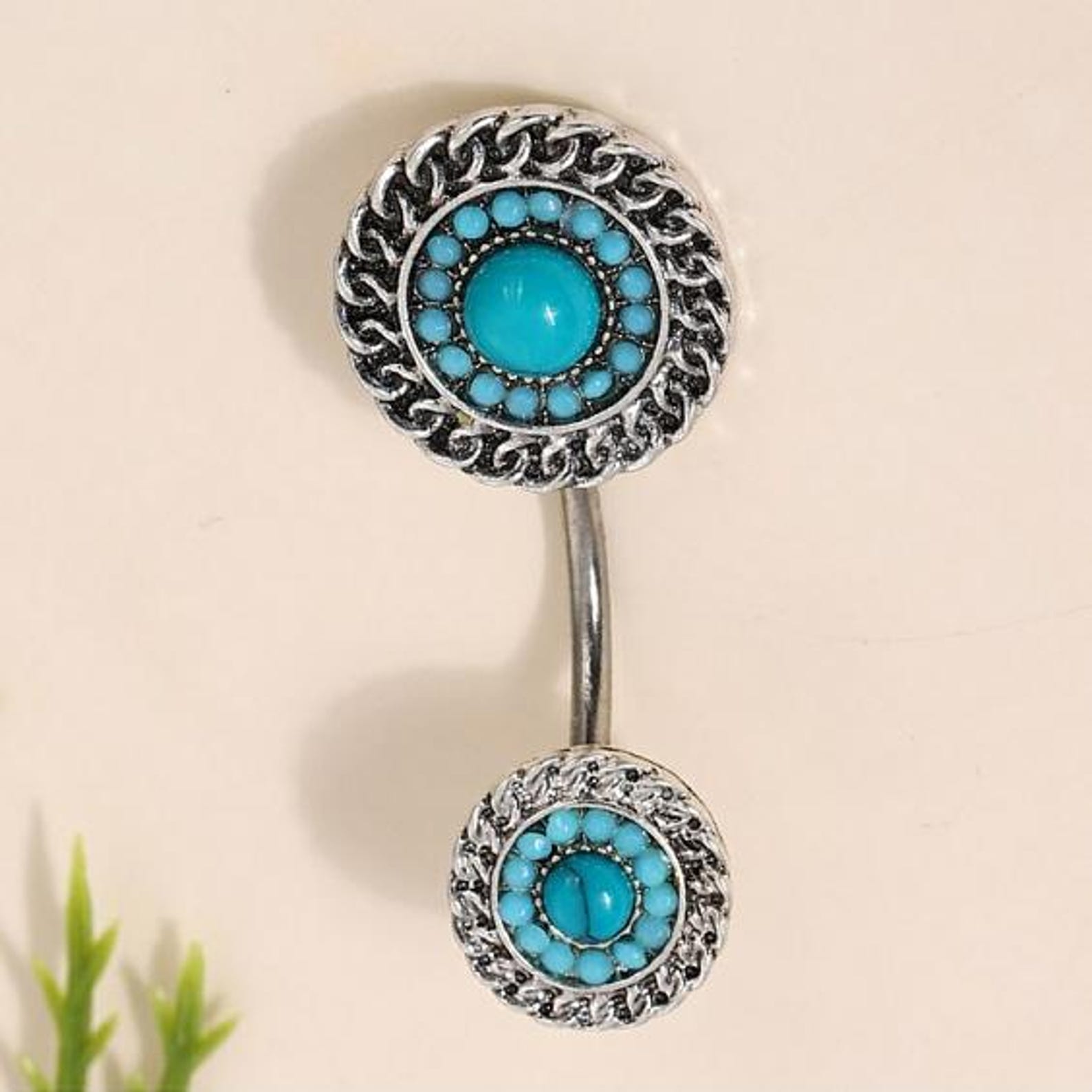 14G Blue Turquoise Belly Button Ring,retro Navel Ring,bar Length 10mm ...