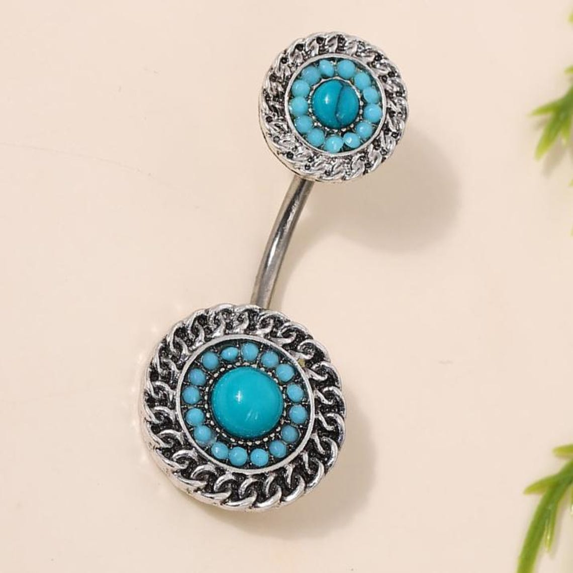 14G Blue Turquoise Belly Button Ring,retro Navel Ring,bar Length 10mm ...