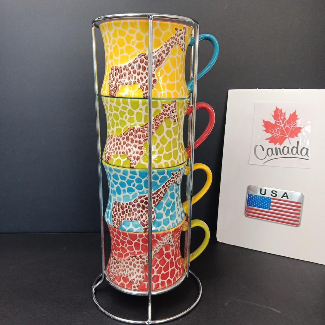 Pier 1 Giraffe Mugs: Stackable Coffee Tea Cups, Set of 4 - Etsy