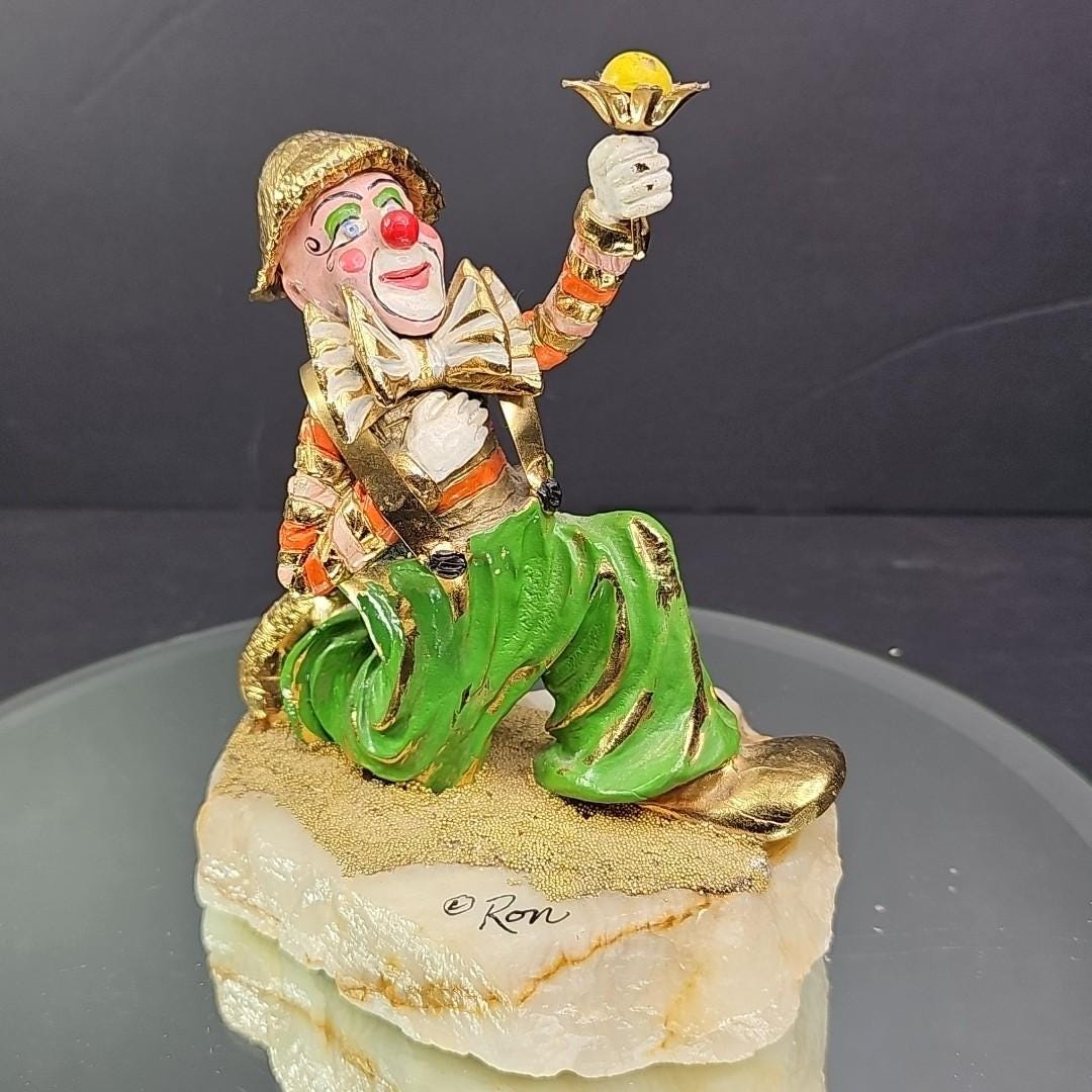Vintage Ron Lee Signed Hobo Clown Holding Flower Figurine Brass and ...