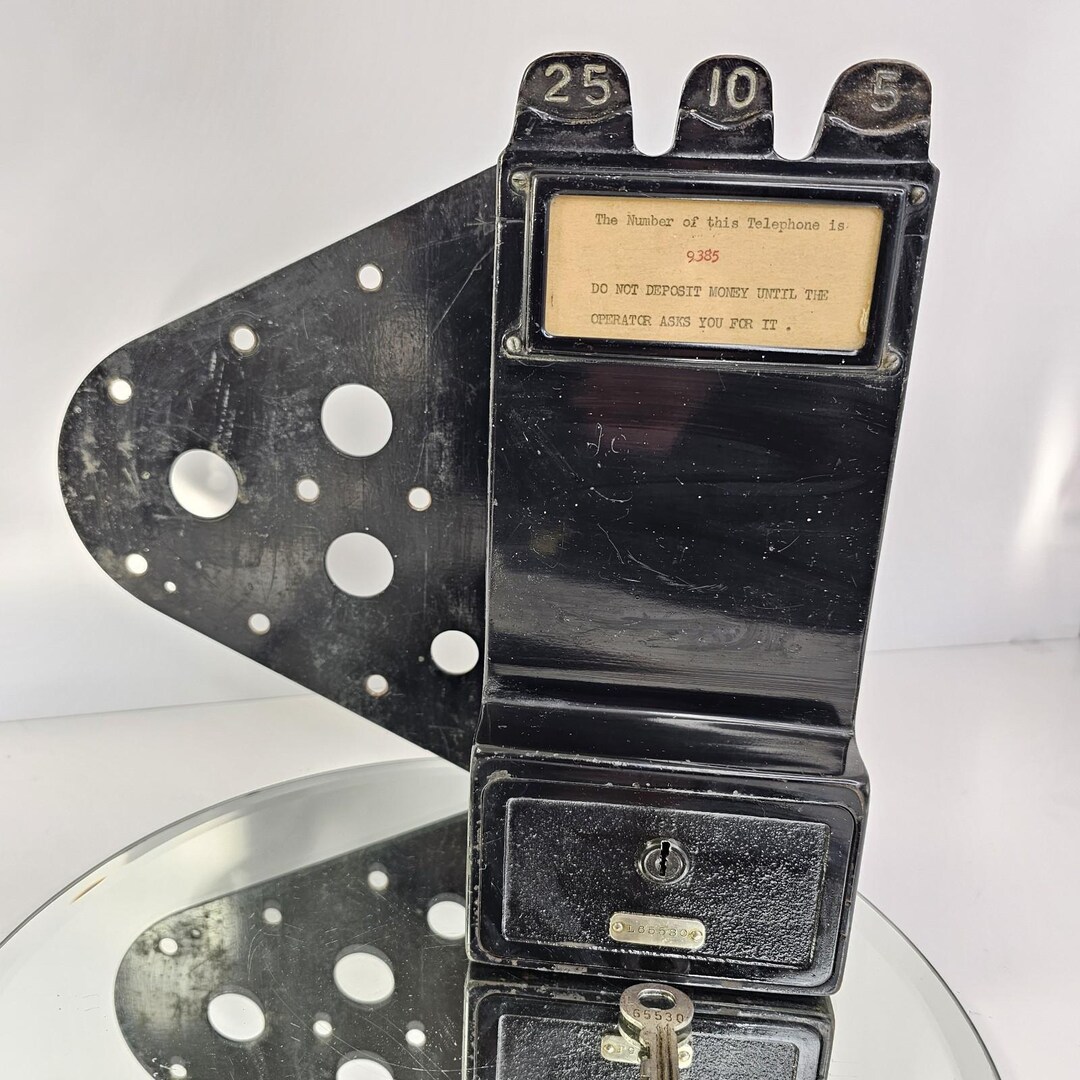 Antique Gray Telephone Pay Station Co. Hartford CT USA Est. 1922 W/ Key ...