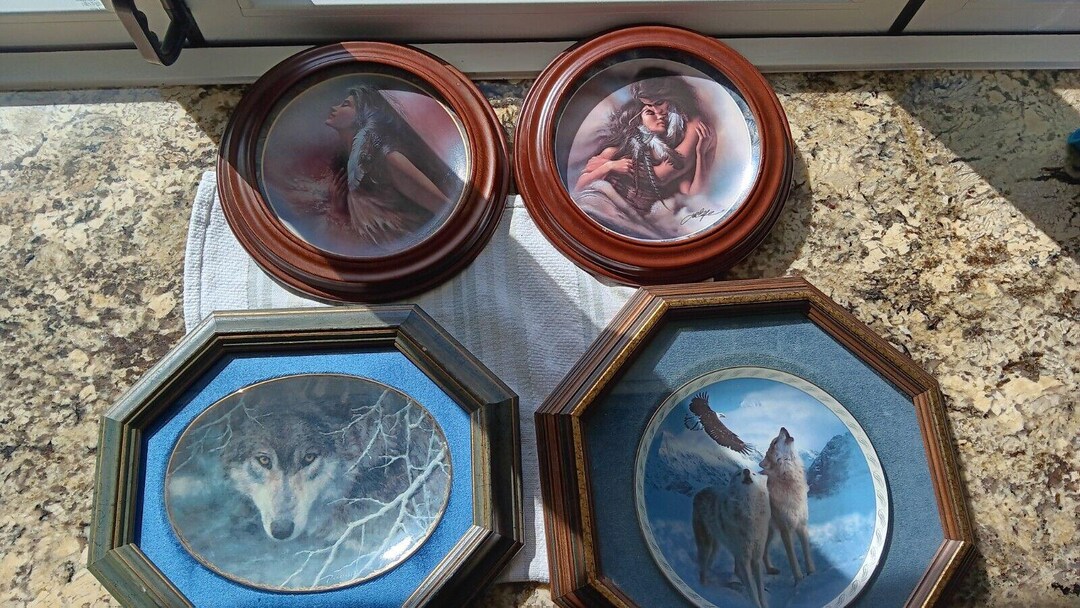 Set of 4 1995 Vintage Bradford Exchange Plates W/frames Art Painting ...