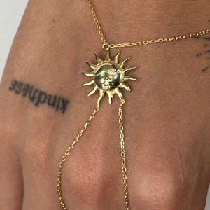 Sun Face Hand Chain Bracelet, Adjustable Gold Plated Sun Charm Jewelry ...