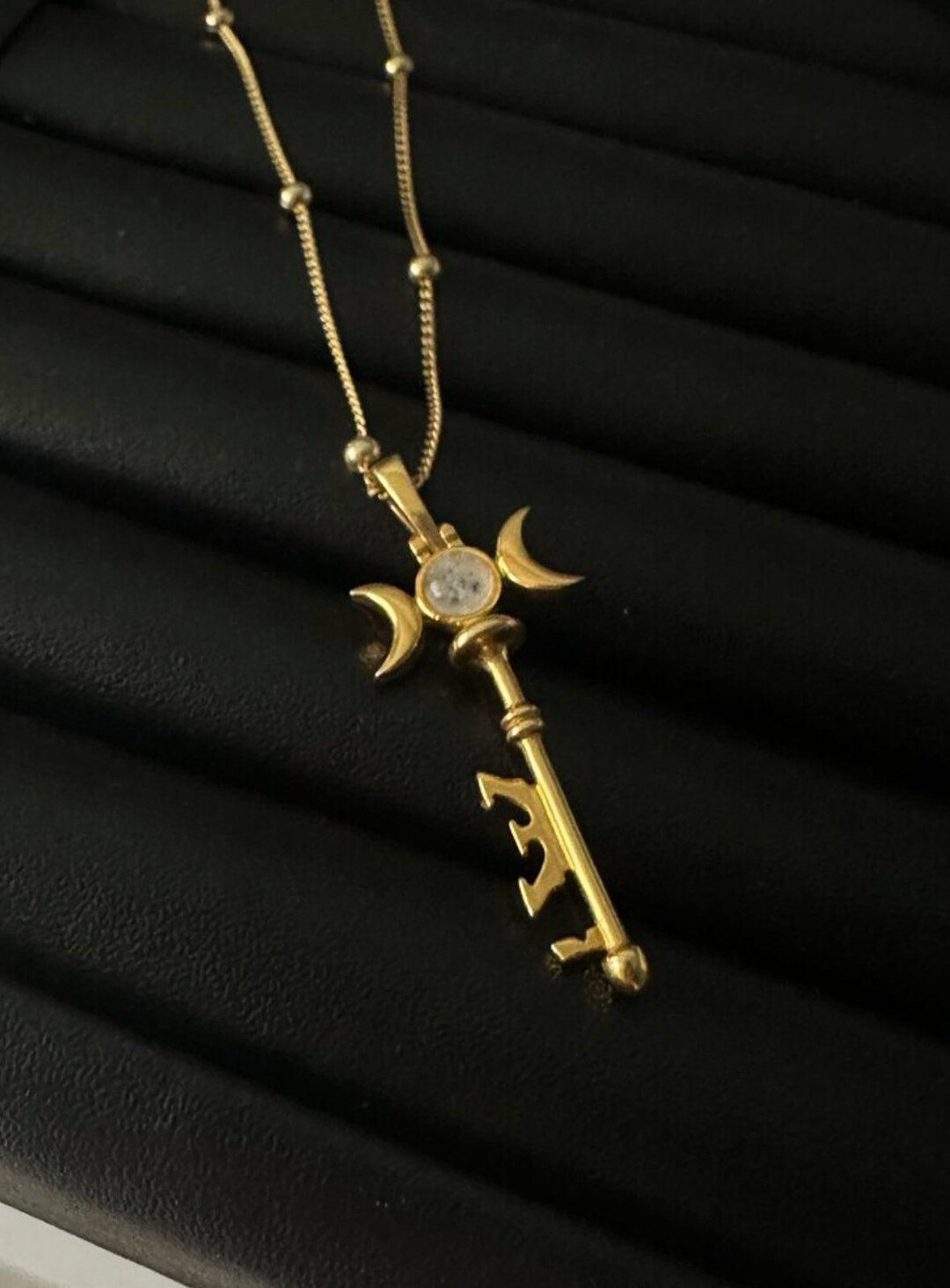 Celestial Crescent Moon Key Necklace, Gold Magic Key Pendant With ...
