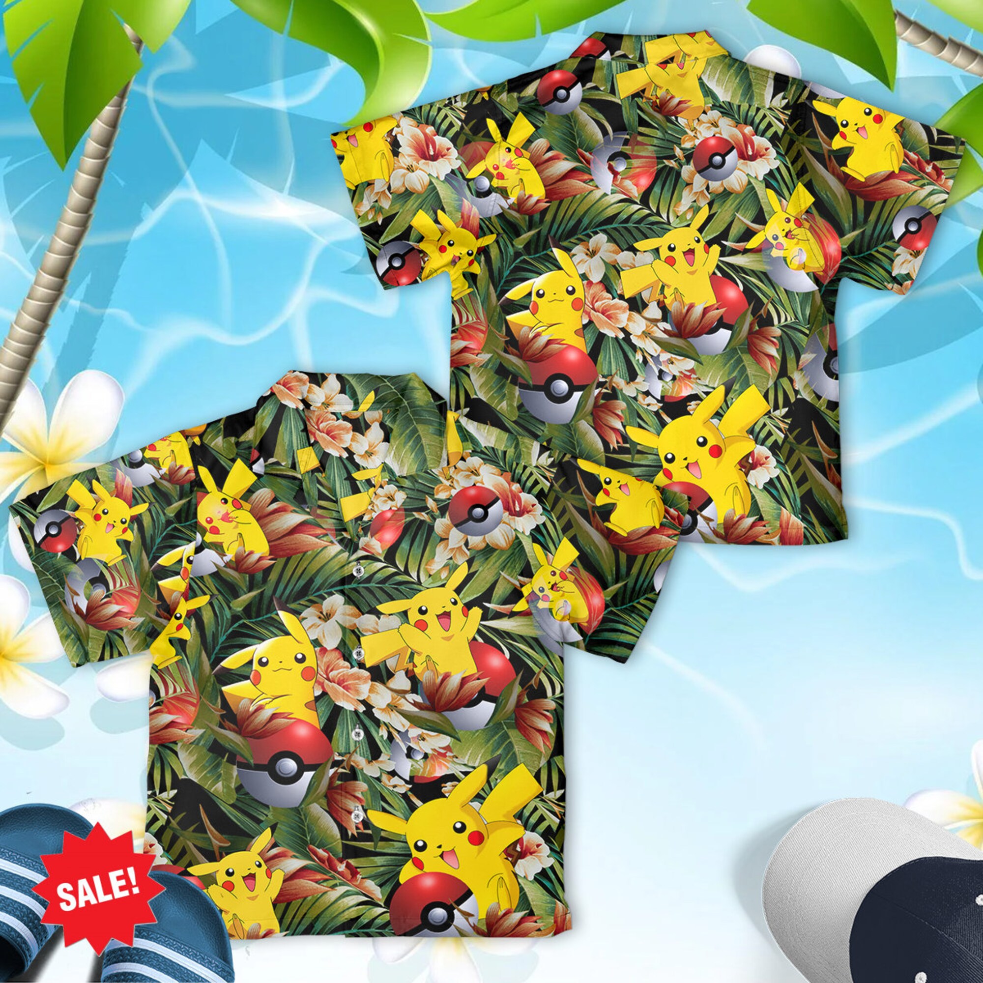 Pokemon Pikachu Hawaiian Shirt, Pikachu Floral Aloha Hawaiian Shirt