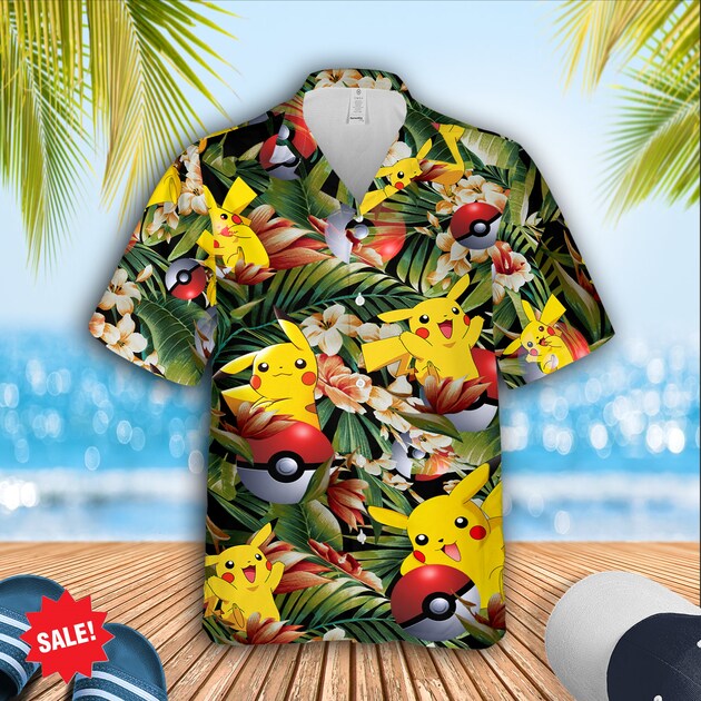 Pokemon Pikachu Hawaiian Shirt, Pikachu Floral Aloha Hawaiian Shirt