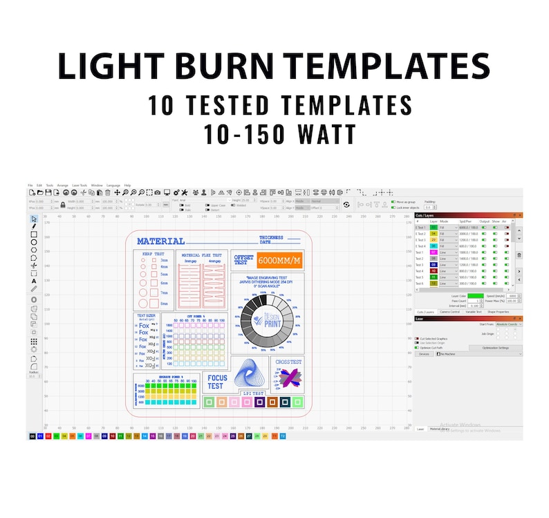 Laser Calibration Pack, Co2-diode Lasers, Lightburn Calibration Test ...