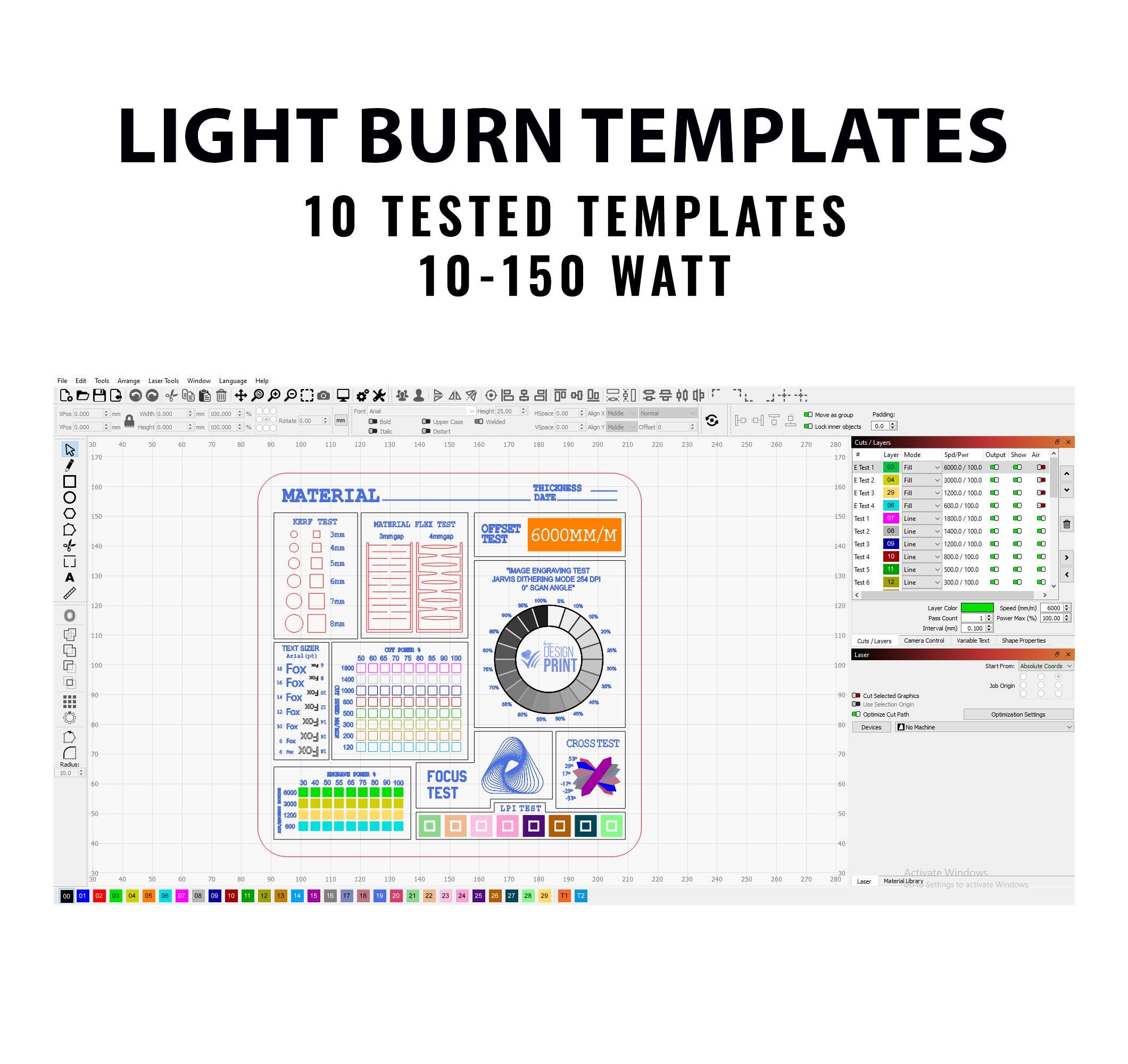 Laser Calibration Pack, Co2-diode Lasers, Lightburn Calibration Test ...