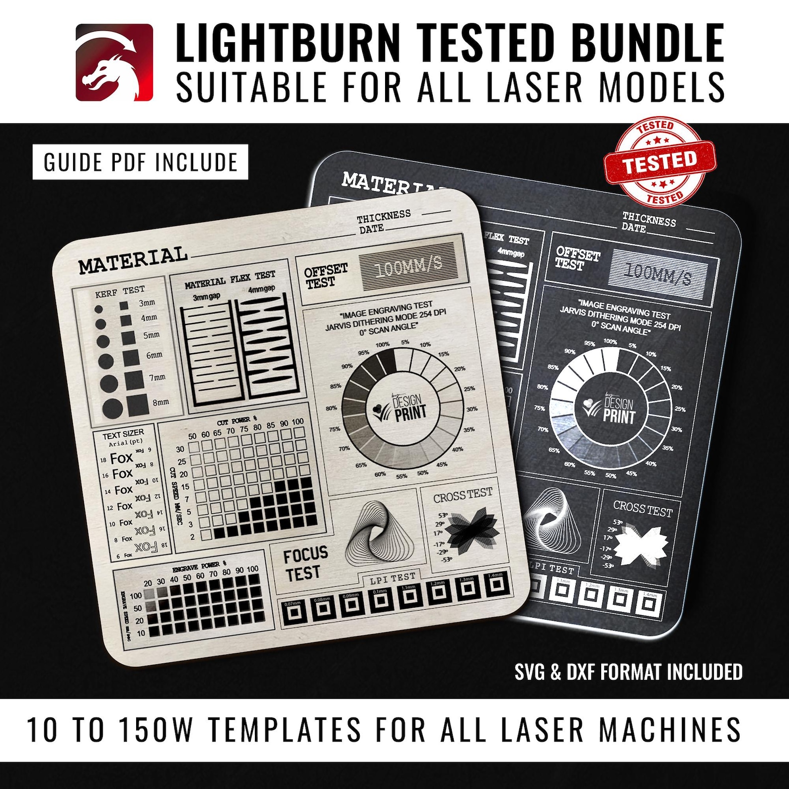 Laser Calibration Pack, Co2-diode Lasers, Lightburn Calibration Test ...