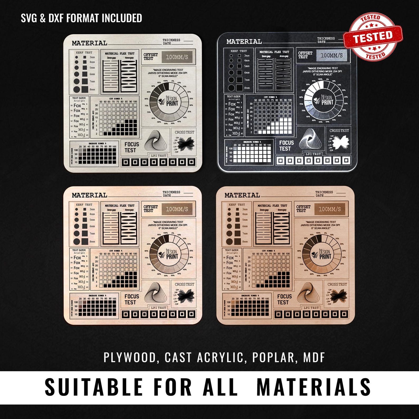 Laser Calibration Pack, Lightburn Material Test Files, Laser Engraving ...