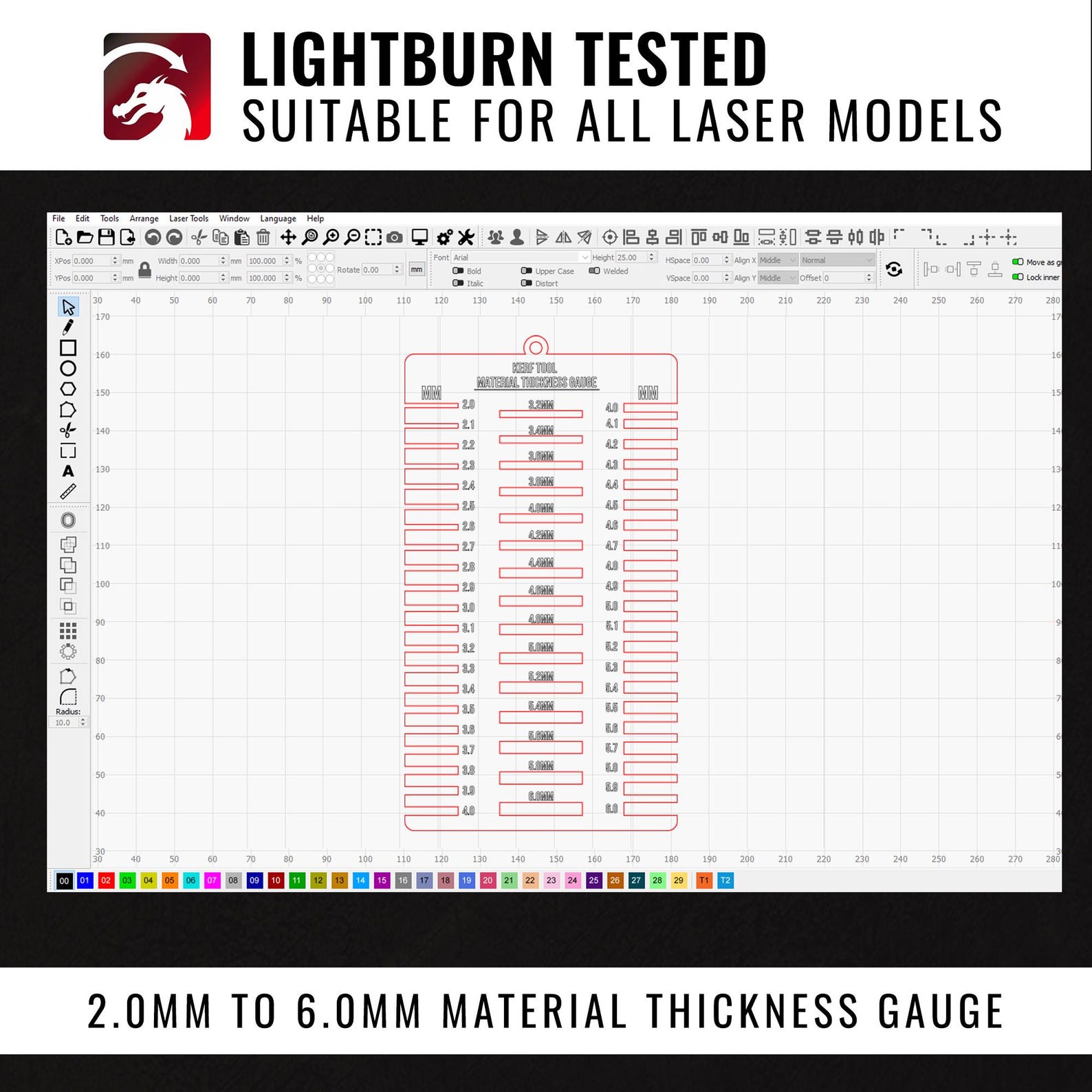 Laser Kerf Tool SVG: Material Thickness Gauge, Glowforge Compatible ...