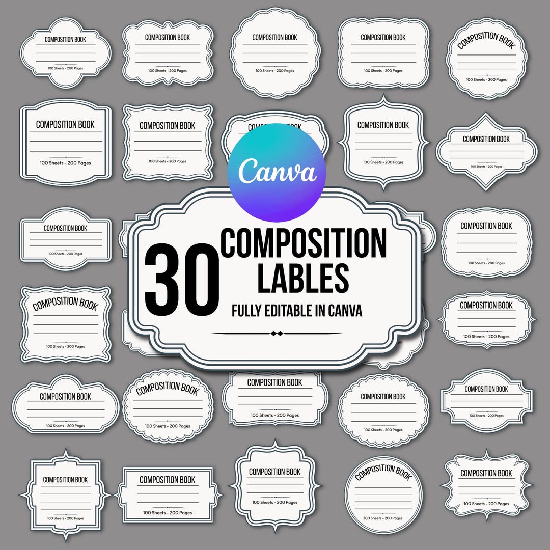 30 Composition Book Label Svg Bundle, Composition Notebook Labels ...