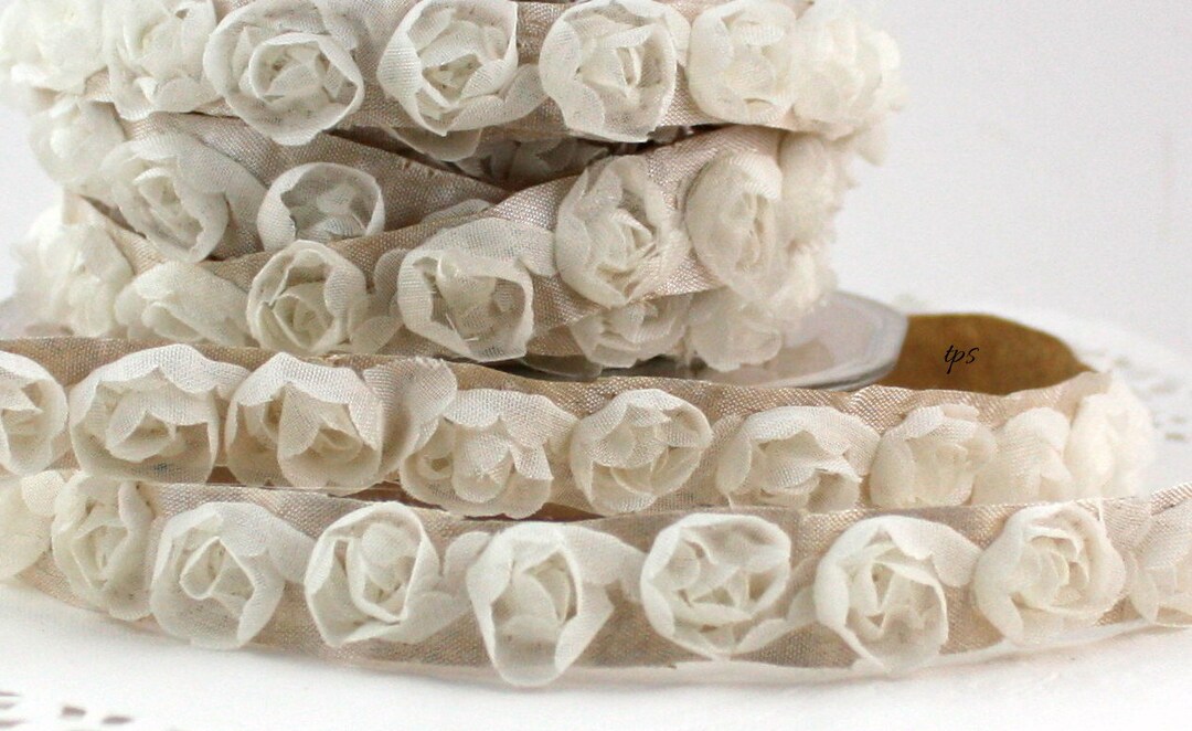 Ivory Stick on Rosette Trim 5/8" Wide by the Yard, Ivory Rose Trim ...