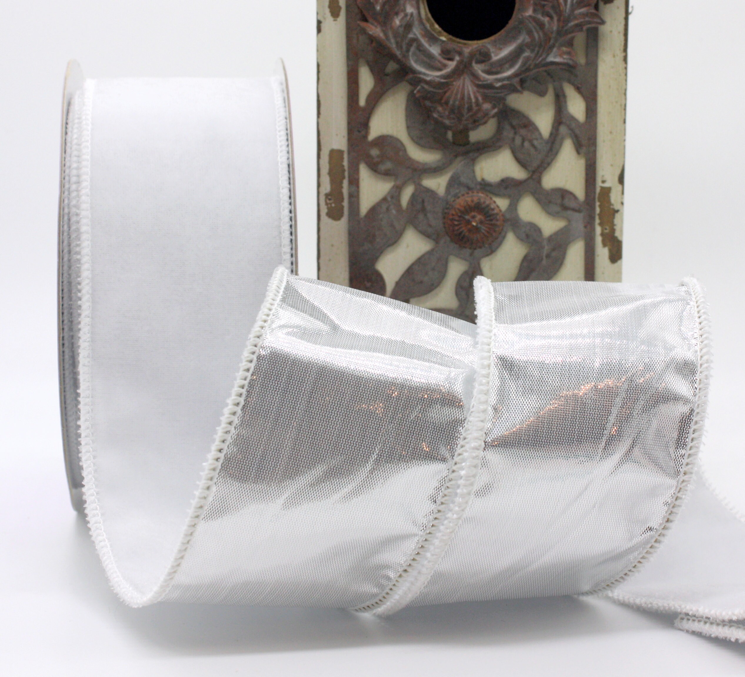 Wired White/Silver Velvet Ribbon 2.5 wide by the yard | Etsy