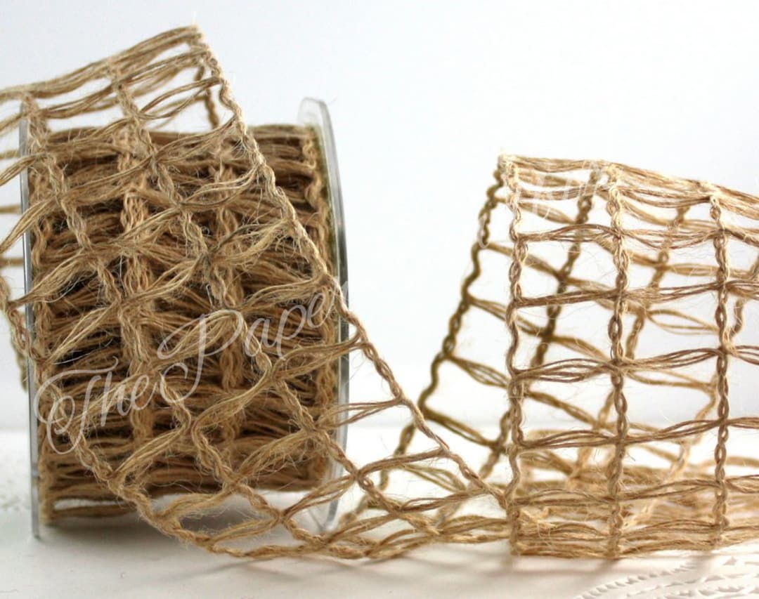 Wired Natural Windowpane Burlap Ribbon 2.5" Wide BY THE YARD - Etsy