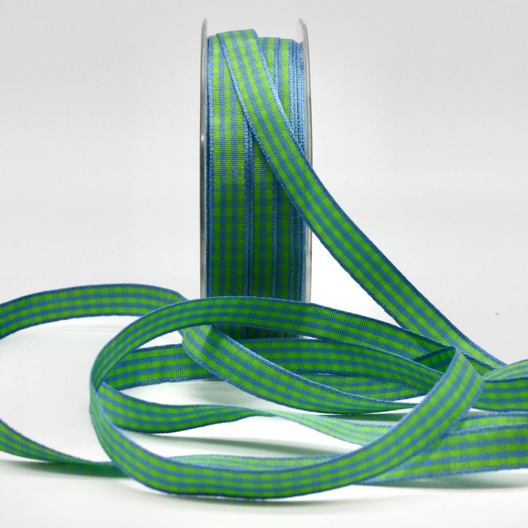 Blue Green Checked Ribbon 3/8" Wide - Etsy