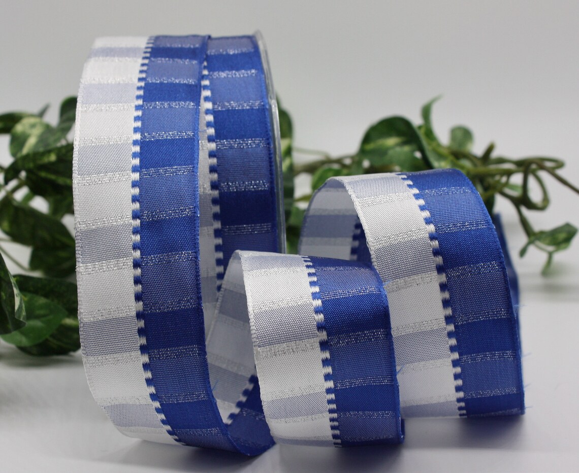Wired Blue/white/silver Plaid Ribbon 1.5 Wide BY THE | Etsy