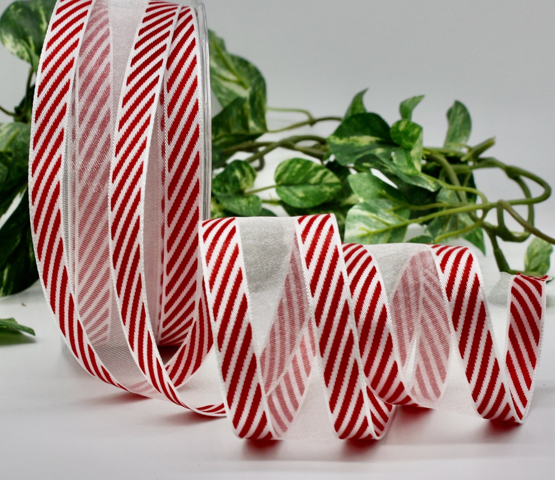 Wired Red/white Candy Cane Stripe Ribbon 1.5 Wide BY THE YARD ...