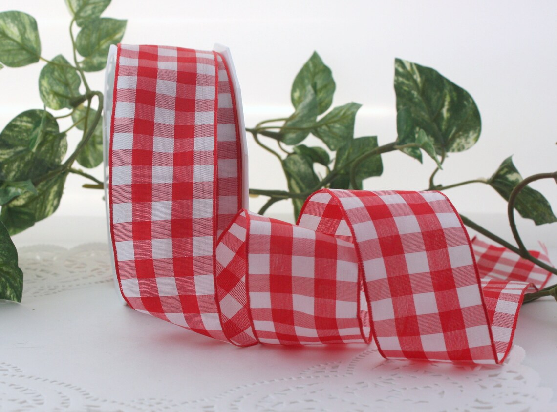 Wired Red/white Buffalo Check Ribbon 1.5 Inches Wide BY THE YARD - Etsy