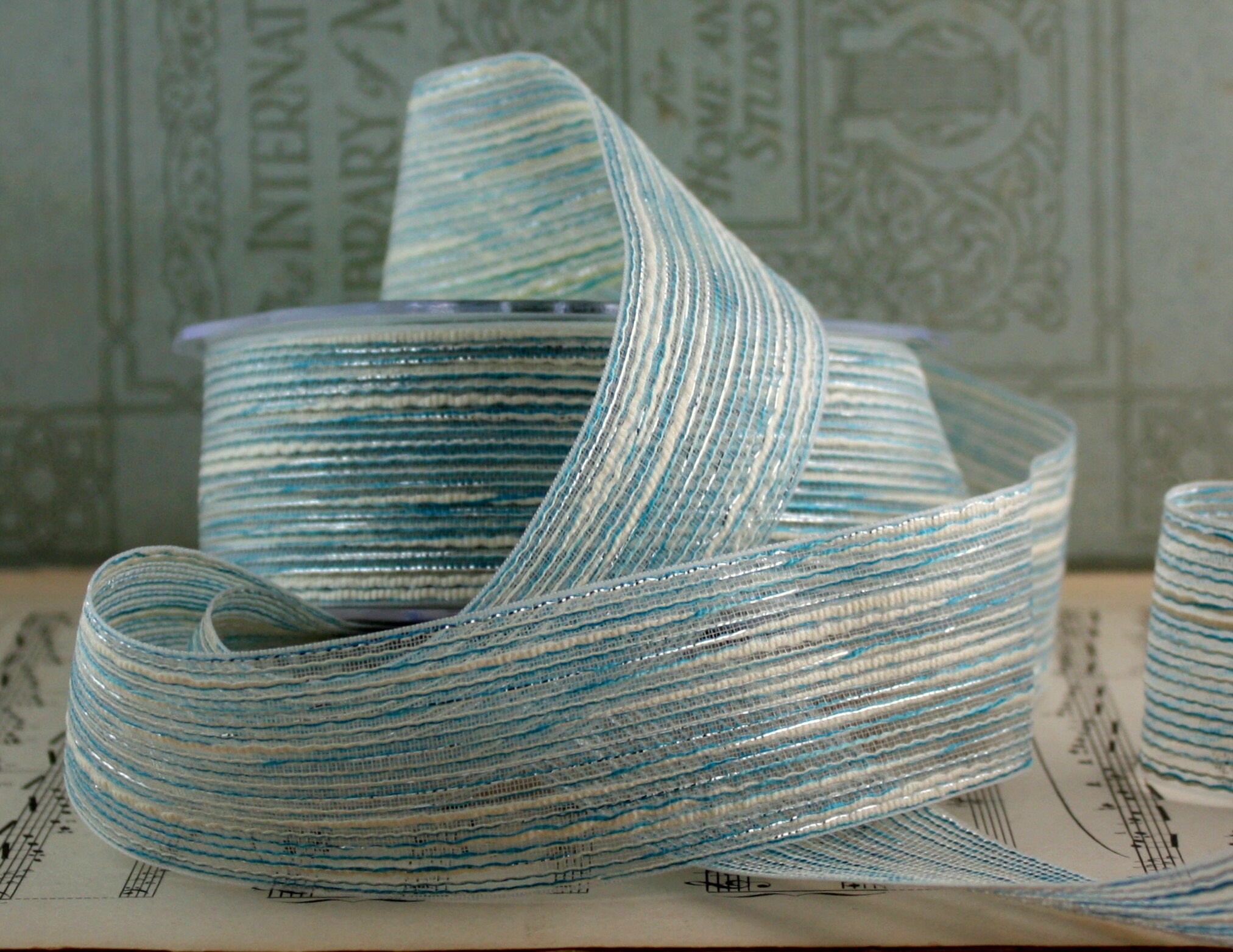 Blue/Silver Ribbon 5/8 wide BY THE YARD Mixed Fiber | Etsy