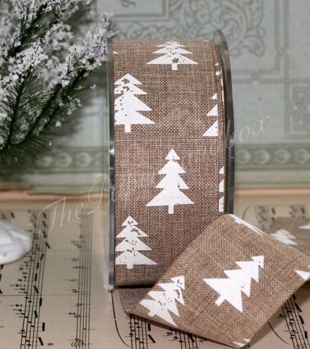 Natural White Pine Tree Ribbon 1.5” Wide BY THE YARD, Christmas Ribbon ...
